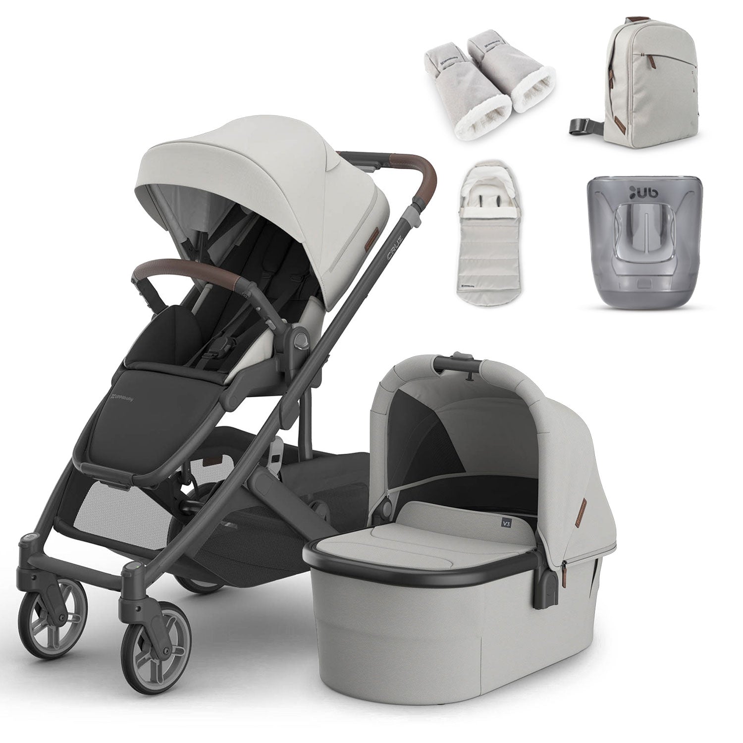 UPPAbaby Cruz V3 Pushchair, Carrycot & Accessory Bundle - Savannah ...